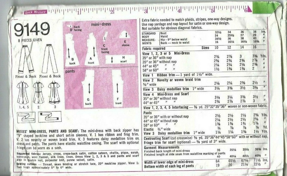 Simplicity Sewing Pattern 9149, Vintage Dress, Pants, Scarf, Size 14 ...