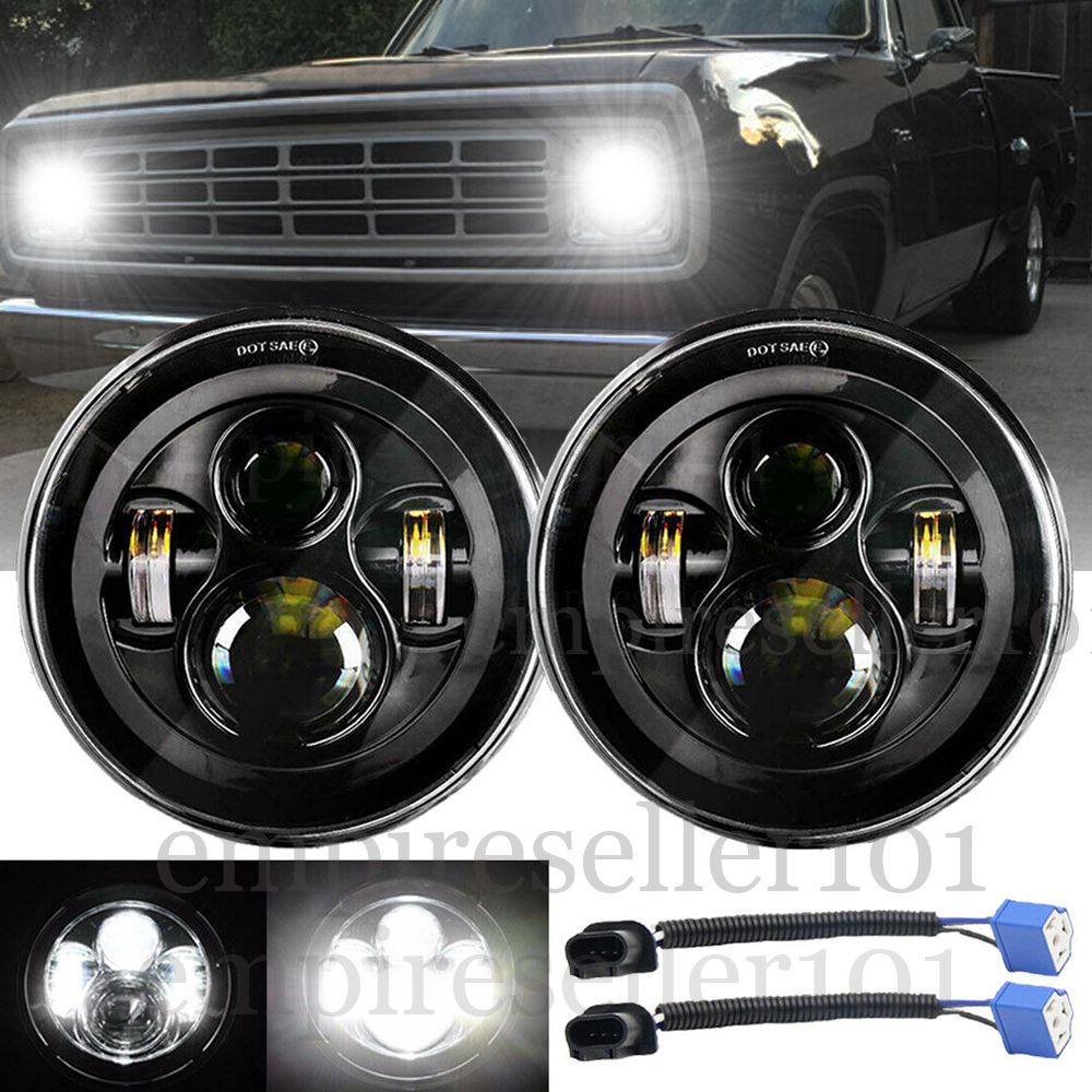 For Dodge D100 D200 D300 Pickup 7inch Round LED Headlights Hi/Lo Sealed ...