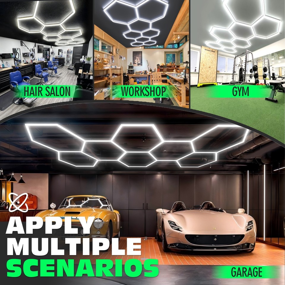 LED Hexagon Garage Lights Dimmable 6500K Car Detailing Shop Light for ...