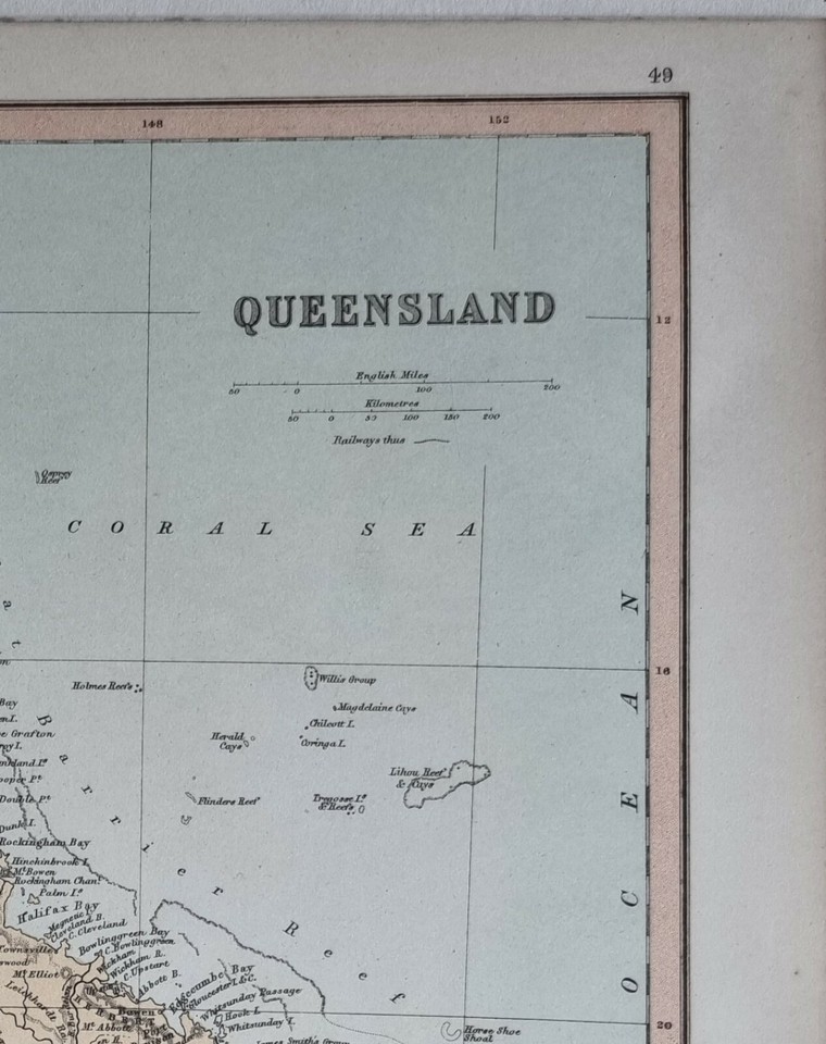 1878 ANTIQUE MAP AUSTRALIA QUEENSLAND CAPE YORK PENINSULA BULWER ...