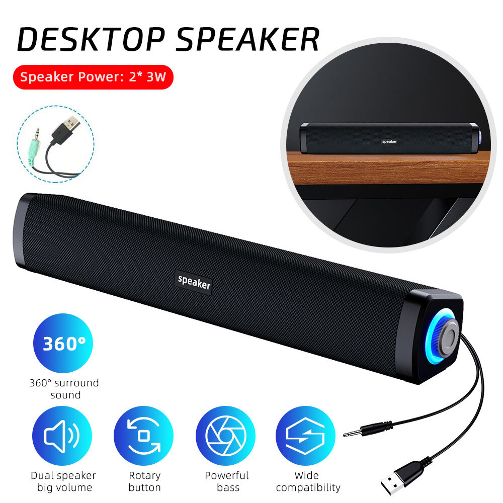 LED USB Wired Sound Bar Stereo Speakers Computer USB For PC Desktop ...