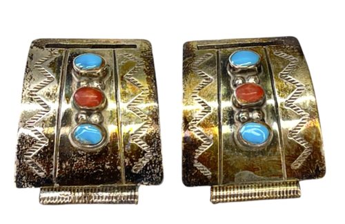 Vintage Native American sterling silver turquoise & Coral watch tips | eBay