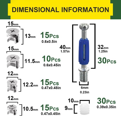 Tanbupu 115Pcs Cam Locks for Furniture, 3-in-1 Eccentric Wheels Bolt ...