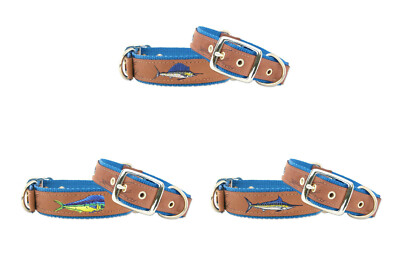 ZEP PRO Adjustable Leather Embroidered DOG COLLAR Dolphin Mahi Marlin ...