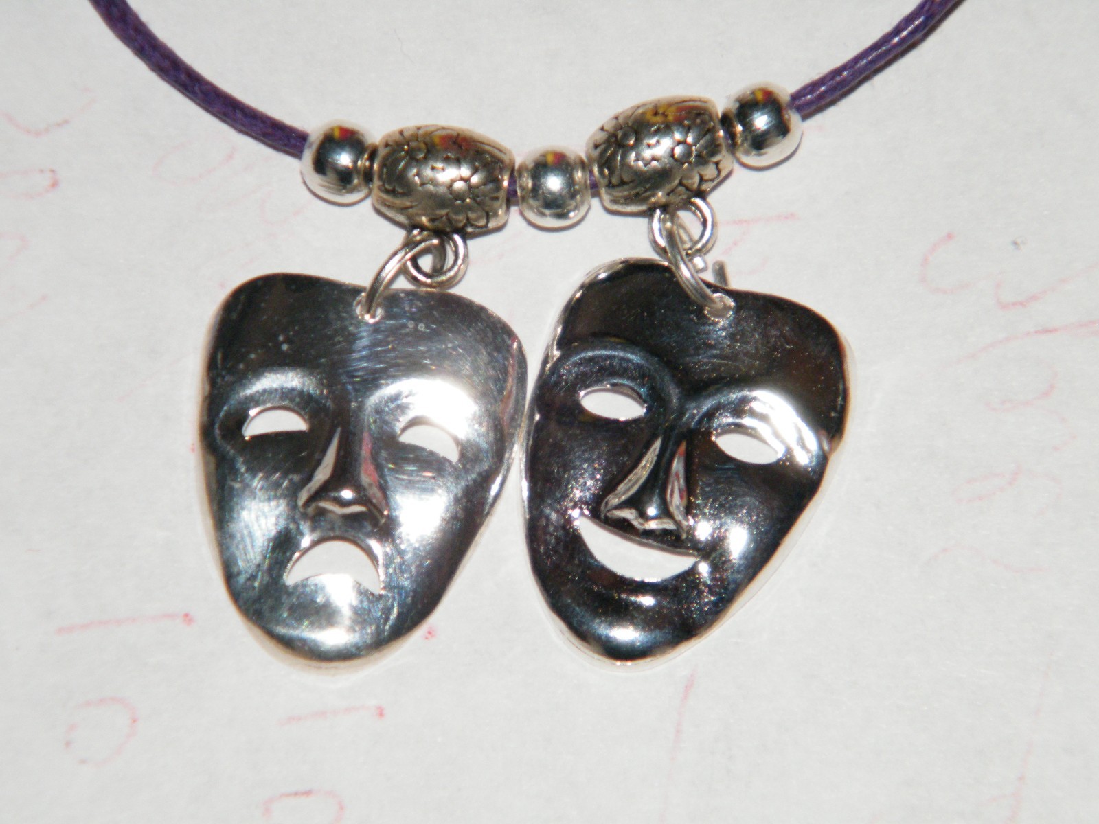 Comedy Tragedy Masks Necklace Thespian Actors Theater Faces 19" Purple ...