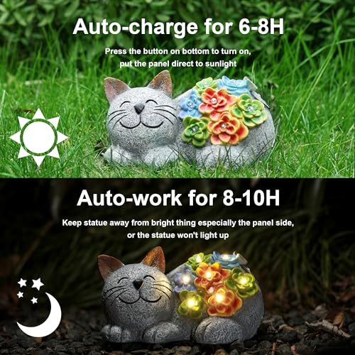 Solar Garden Decor Cat, Cat Lover Gifts with Succulent and 7 LED Lights ...