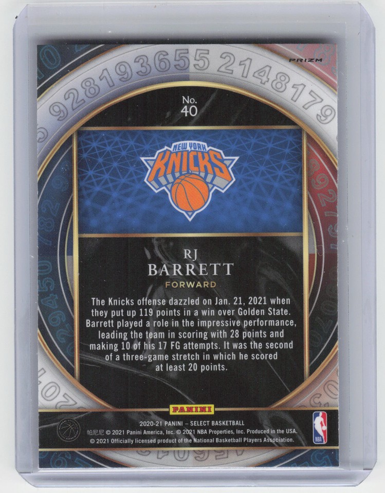 2020-21 Panini Select #40 RJ Barrett Select Numbers Blue | eBay