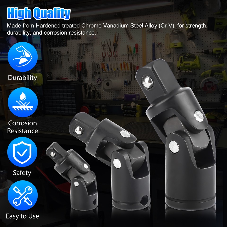 3Pcs Impact Universal Joint Socket Swivel Set 1/4" 3/8" 1/2" Drive ...