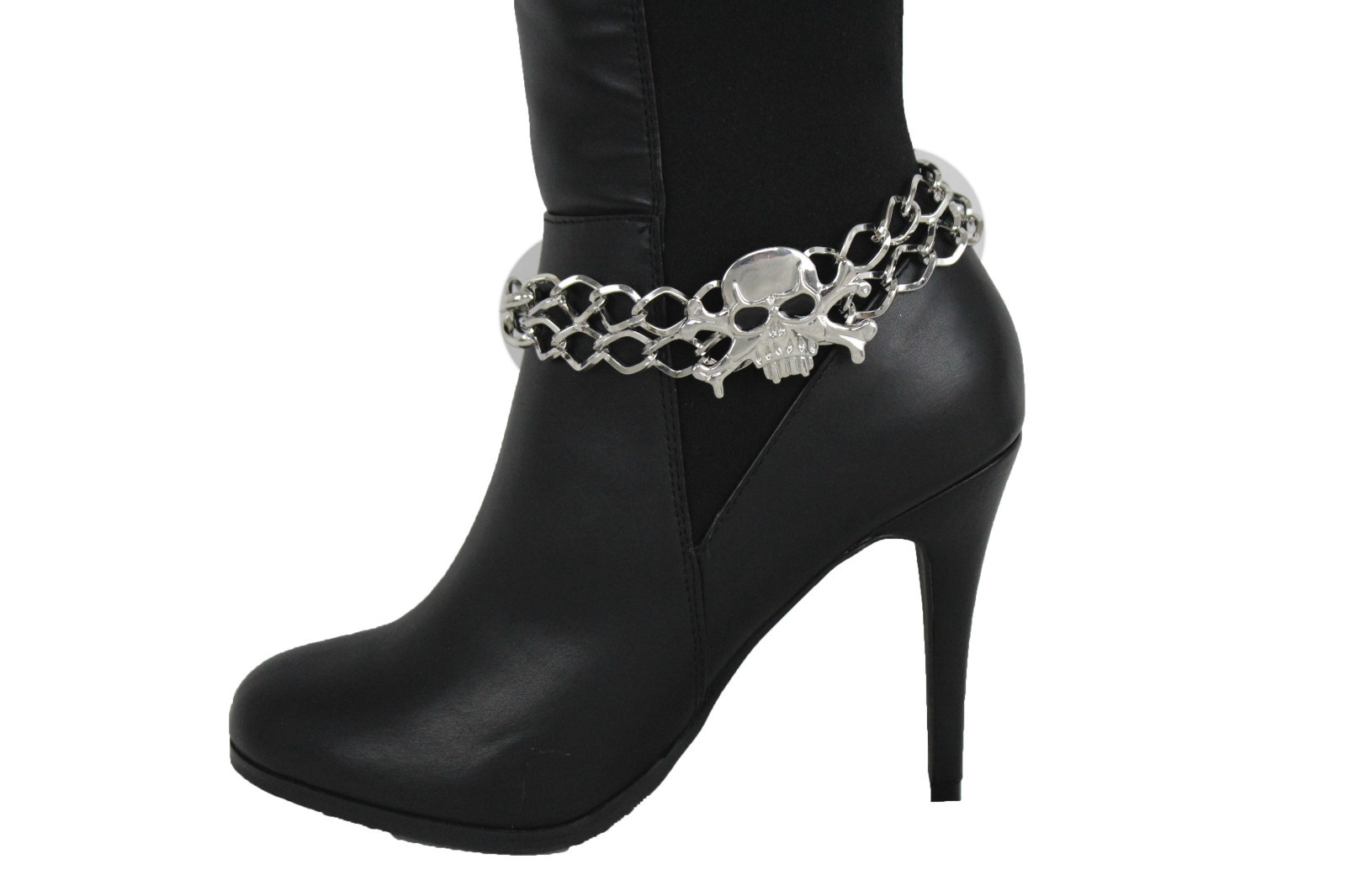 Women Metal Chain Boot Bracelet Western Shoe Charm Silver Skeleton ...