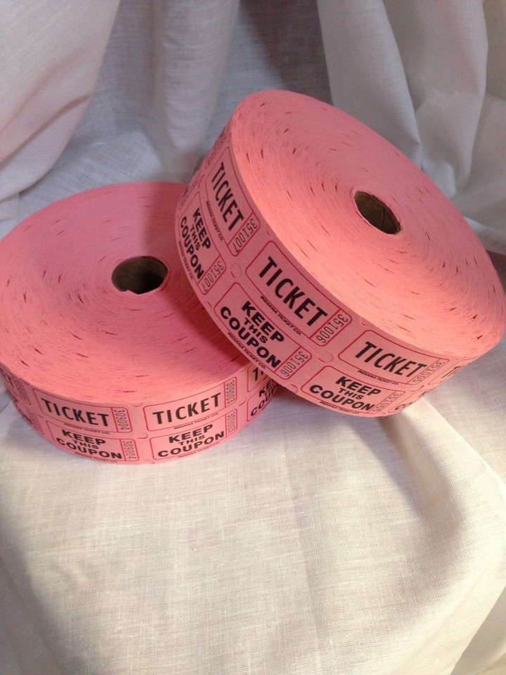 Raffle Tickets 10 Rolls Double Stub 2000 Each 50/50 Split the Pot 8 ...