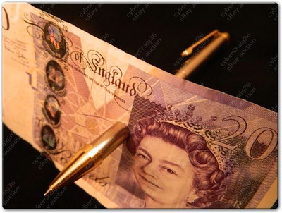 METAL PEN THRU BILL PENETRATE THROUGH NOTE MONEY CARD CLOSE UP PRO ...