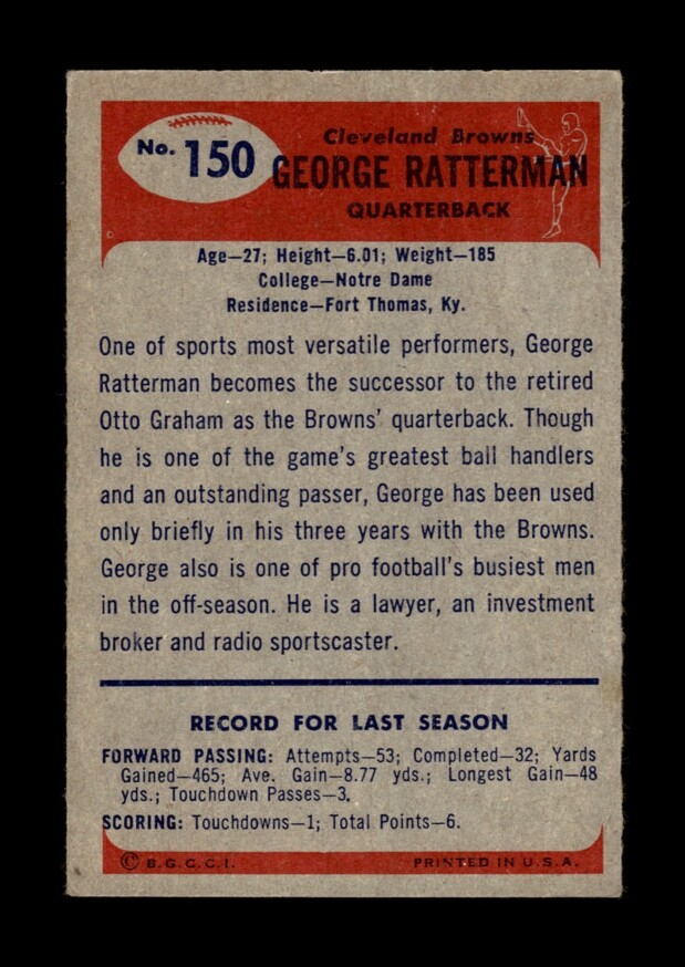 1955 Bowman Set-Break #150 George Ratterman VG-VGEX *GMCARDS* | eBay