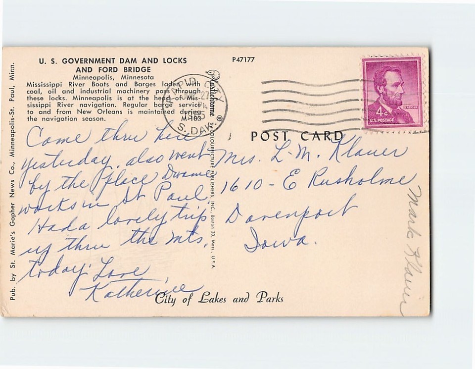 Postcard US Government Dam & Locks and Ford Bridge Minneapolis ...