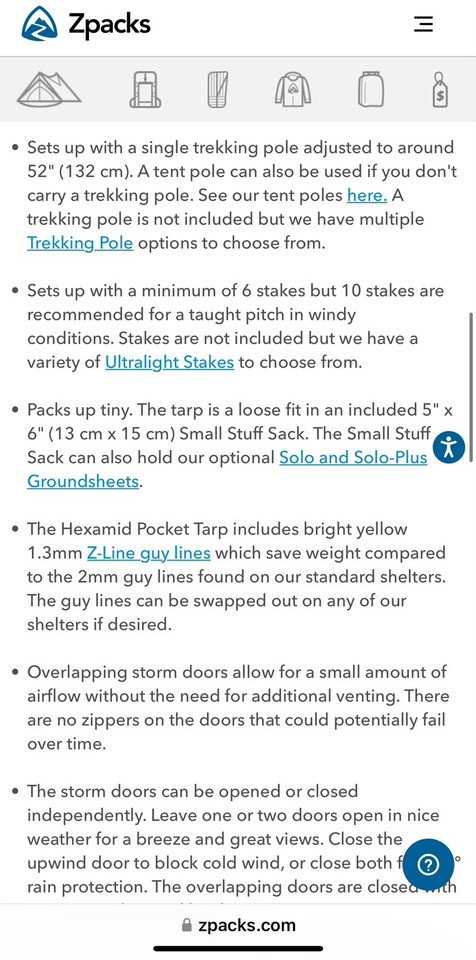 Zpacks Hexamid Pocket Tarp Tent Ultralight UL 1 Person New! 5.5 Oz ...