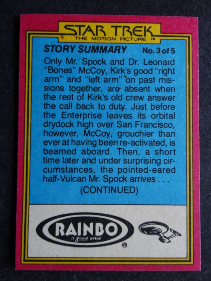 1979 Topps Rainbo Bread Star Trek Trading Card Complete Your Set U Pick ...