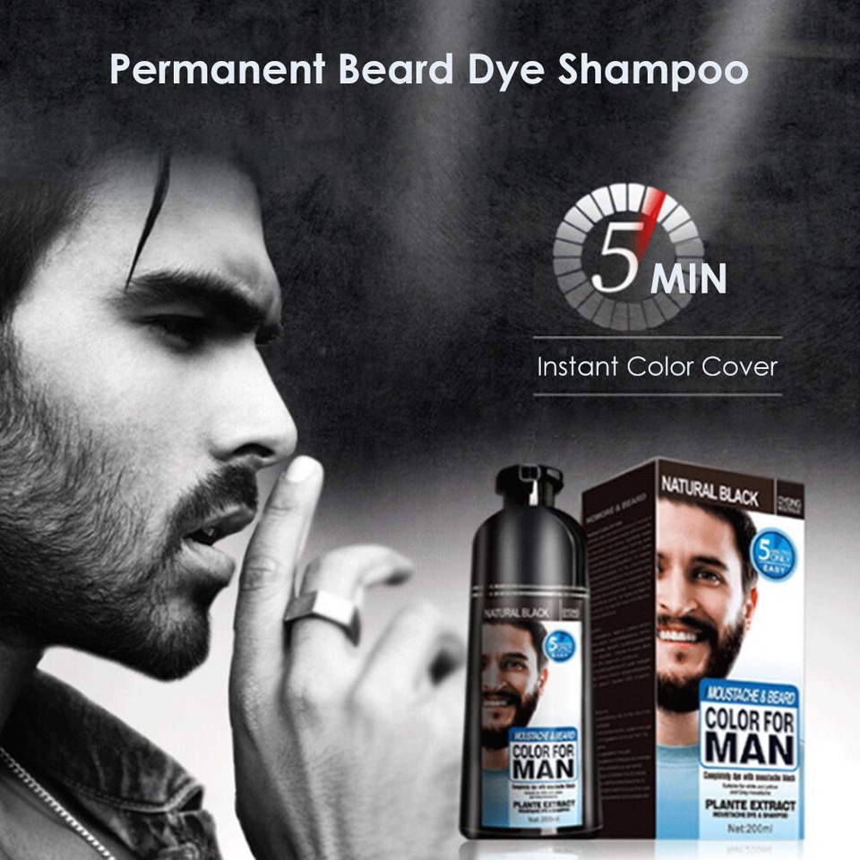200ml Men's 2in1 Beard & Mustache Natural Black Hair Color Shampoo Only ...