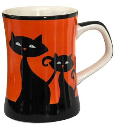 Hues N Brews Orange and Black Cat Cattitude Mug Halloween Ceramic 10 oz ...