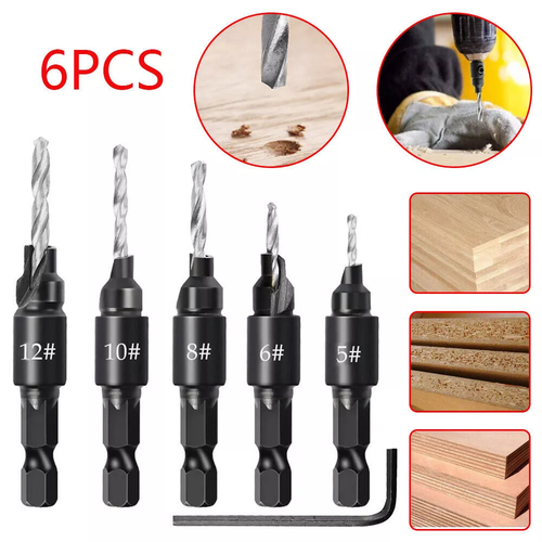 Adjustable Woodworking Countersink Drill Bit Set Drilling Pilot Holes w ...