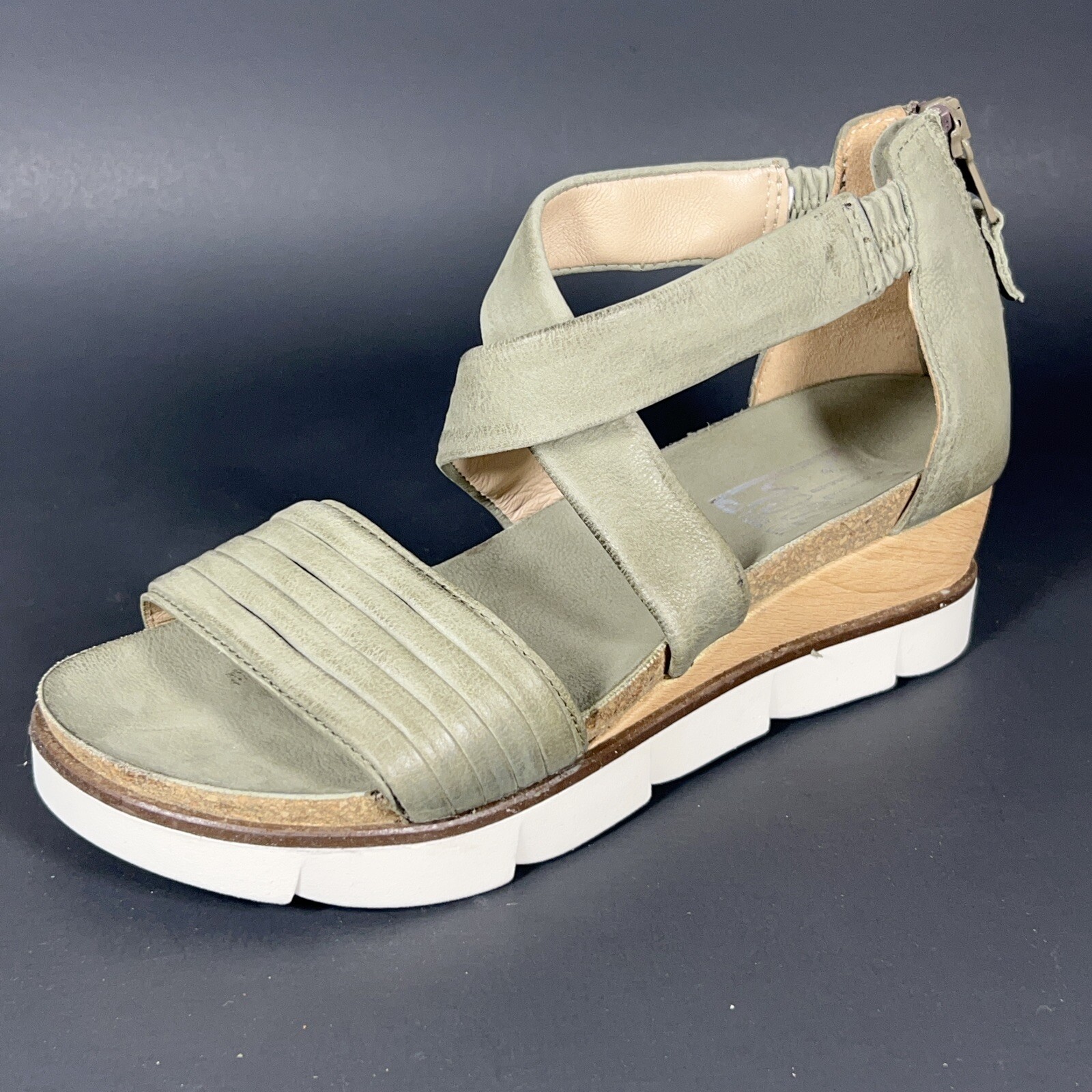 Miz Mooz 'Trace' Sage Green Criss Cross Leather Wedge Sandals Shoes 37 ...