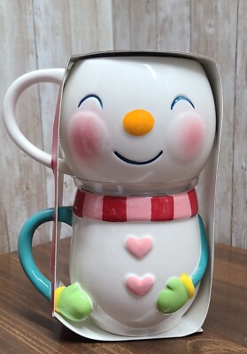 NEW Hallmark Christmas Holiday Set of 2 Stackable Happy Snowman Mugs ...