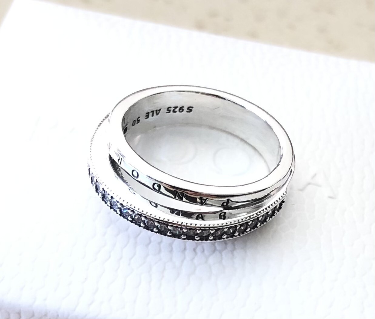 Pandora Triple Band Pavé Ring #199040C01 +HINGED BOX +POLISH CLOTH | eBay