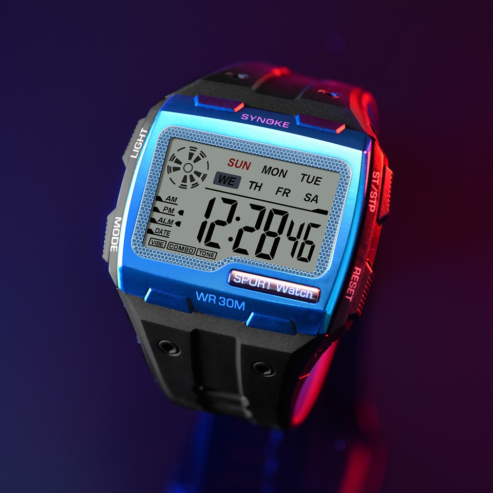 Men's Digital Sports Watch LED Screen Large Face Military Waterproof ...