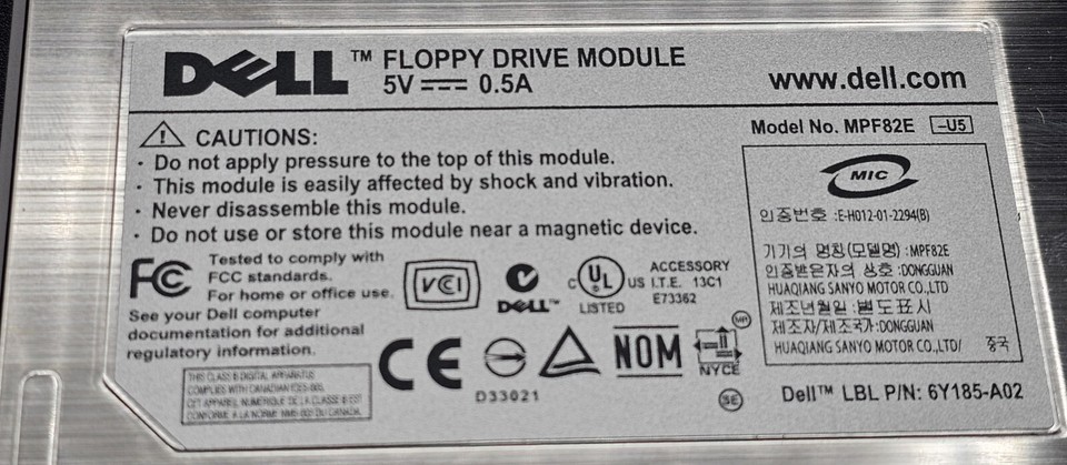 Dell Latitude D600 D610 D800 D810 Laptop Floppy Disk FDD Drive MPF82E ...