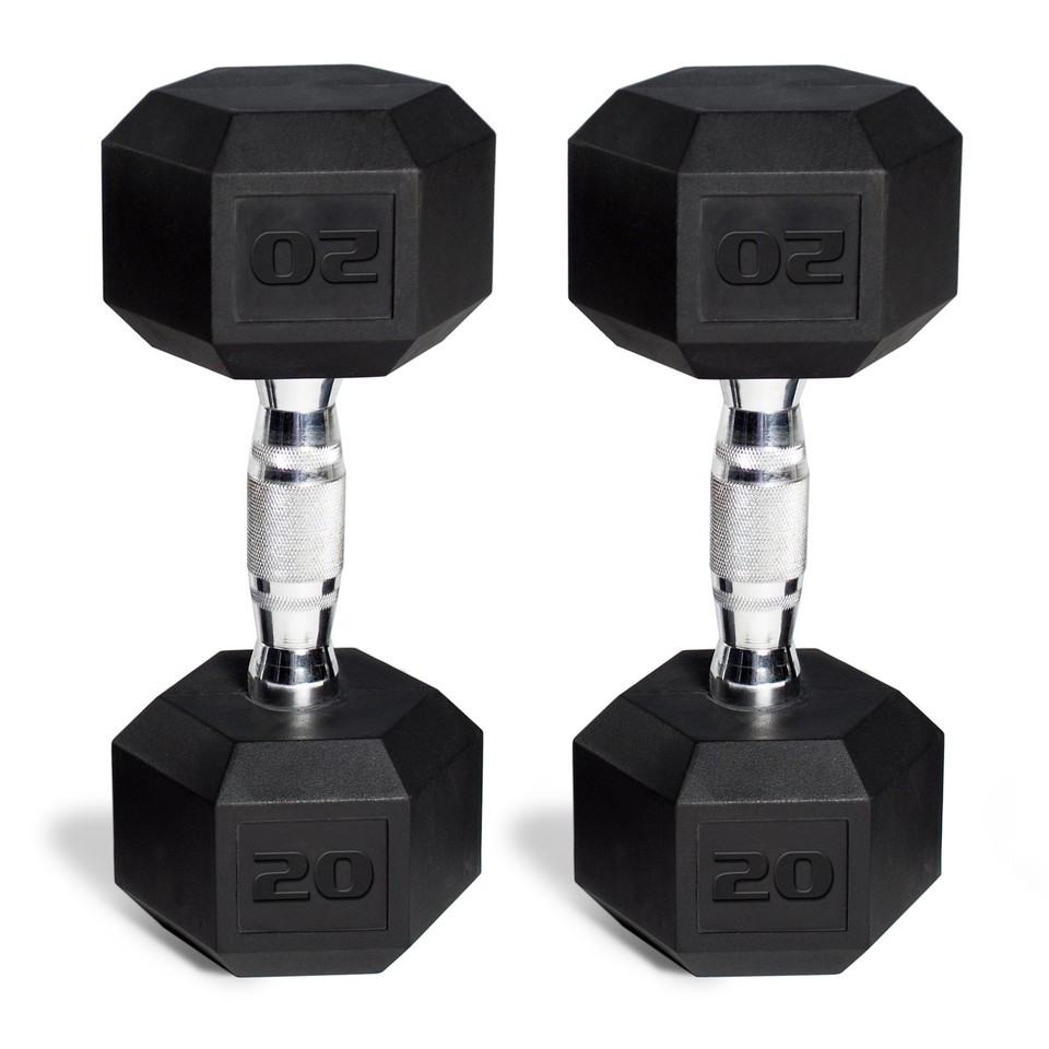 CAP Barbell Rubber 60 Lb Pair Set of 2 Coated Hex Dumbbells Weights 120 ...