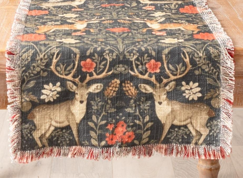 NEW PRIMITIVE CHRISTMAS TABLE RUNNER Farmhouse DEER FLOWERS 14" x 72 ...