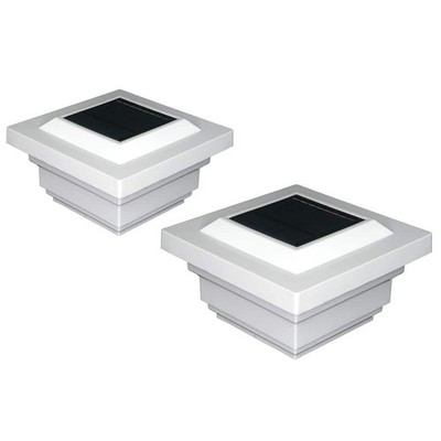 Regal 4 in. x 4 inch Outdoor White Vinyl LED Solar Post Cap 2-Pack Auto ...
