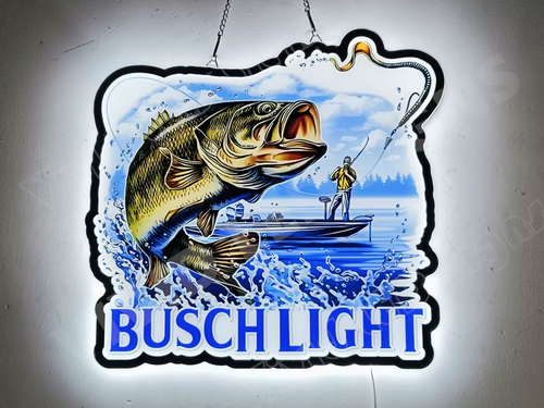Bass Fish Fishing Fisher Beer Lager 20" Vivid LED Neon Sign Bar Wall ...