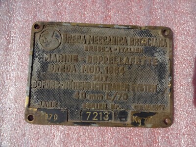 Vintage Navy Type Breda 40mm Bronze Data Plate | eBay