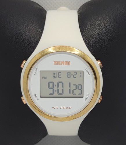 Ladies SKMEI 1720 White Rose Gold Tone Bezel LED Alarm Chrono Backlight ...