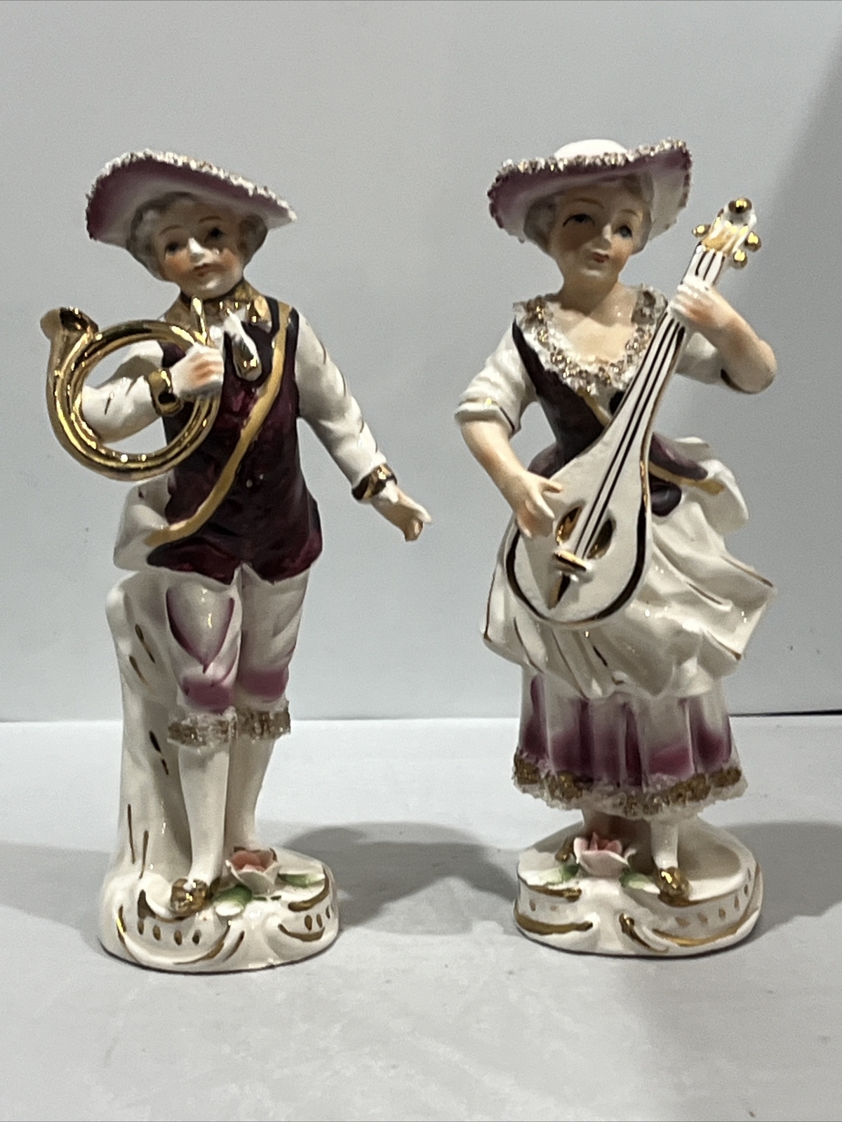 Pair Of Chelsea Porcelain Figures Lady Mandolin and Men Trombón 7.5 ...