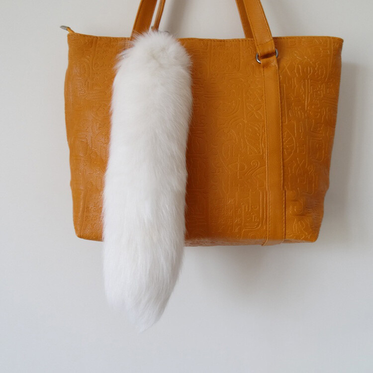 2pcs Snow Fox HIDE Tail Fur Key Chain Ring Fur Pendant Key Ring Bag ...