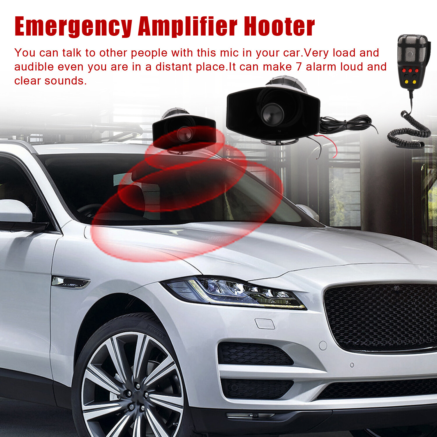 7 Tones Car Truck Alarm Speaker PA Siren Horn Warning Microphone System ...
