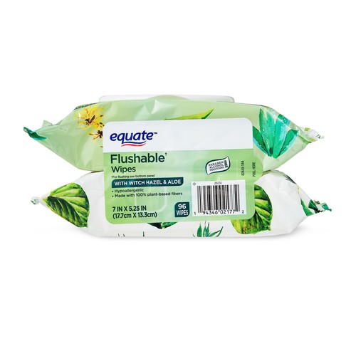 Witch Hazel and Aloe Scent Flushable Wipes, 2 Flip-Top Packs ...