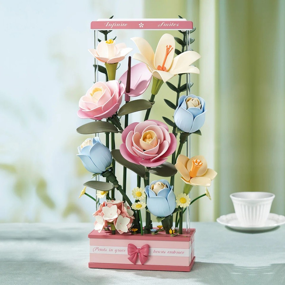 ROKR Plastic Flower Assembly 3D Puzzle Blooming Bouquet Box DIY Home ...