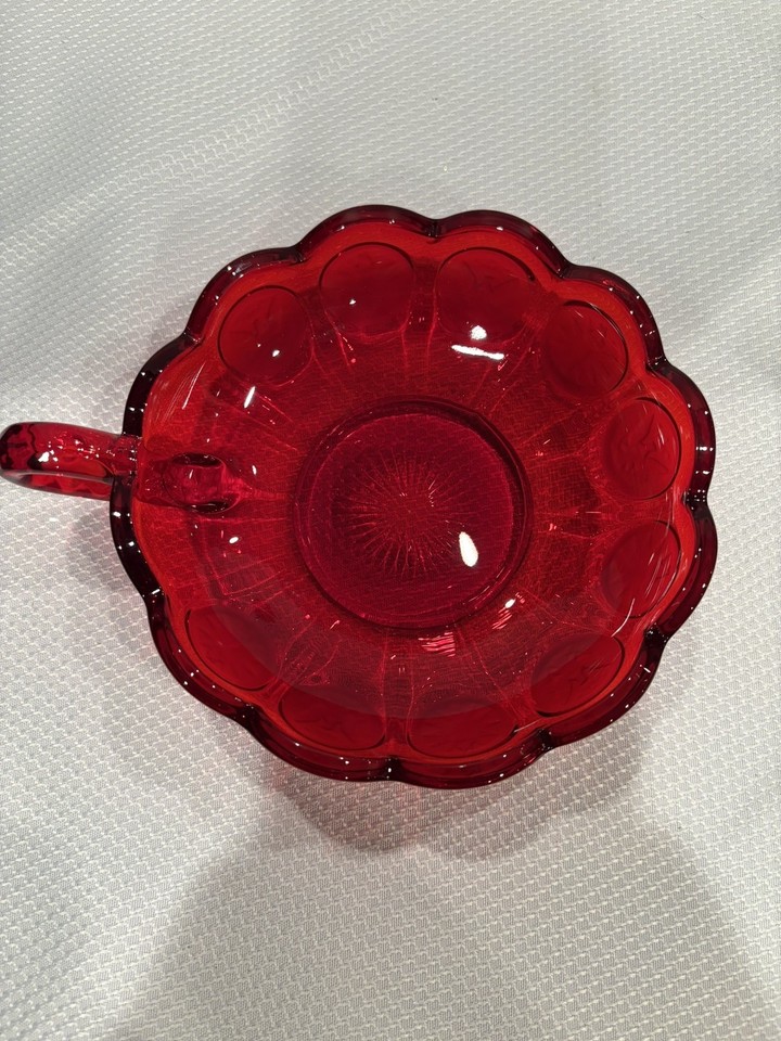 Vtg Fostoria Ruby Red Glass Coin Candy Dish Finger Loop Handle | eBay