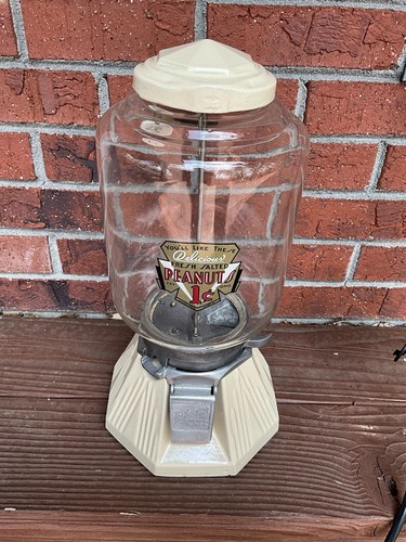 Northwestern 33 Tan Porcelain Coin Op Peanut Vending Machine W/ Barrel ...
