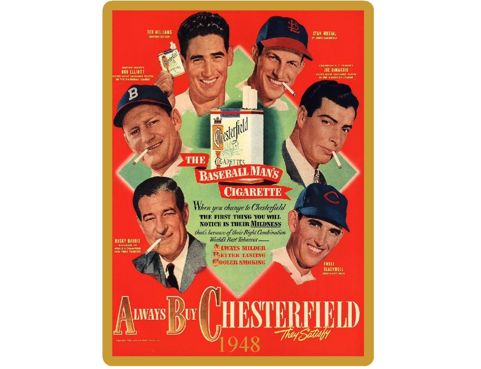1948 CHESTERFIELD "TED WILLIAMS/STAN MUSIAL/JOE Refrigerator / Tool Box ...