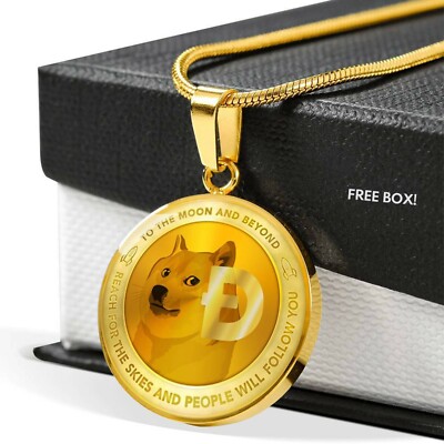 Dogecoin Necklace Round Pendant Doge Coin Jewelry Silver Gold Money ...