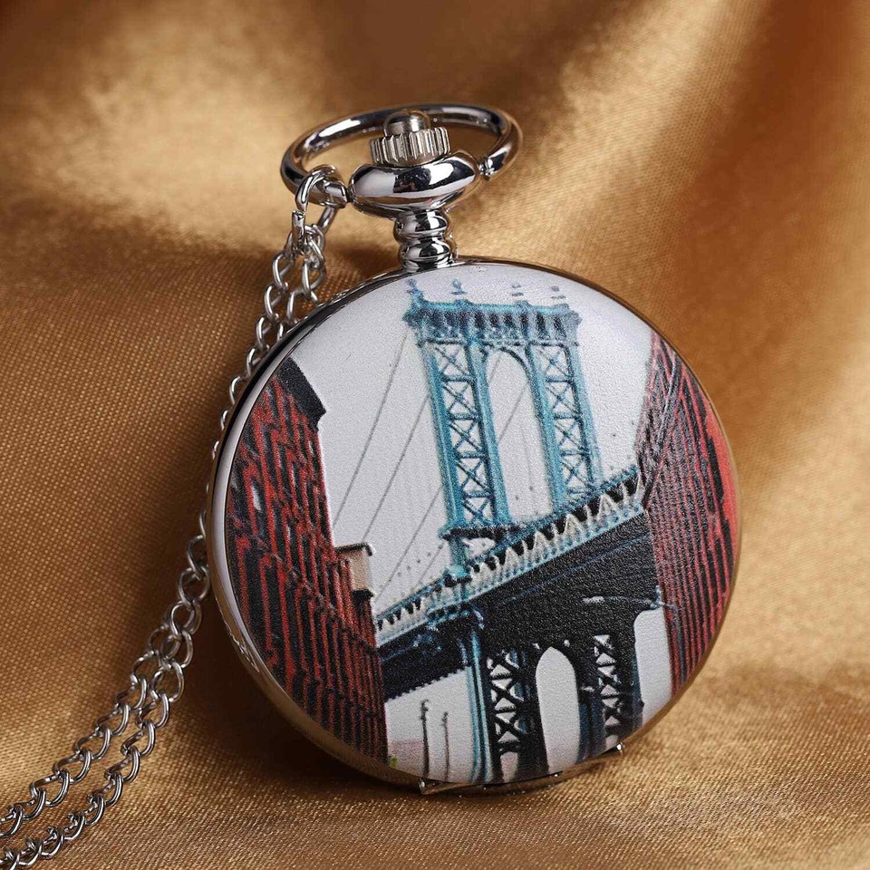 STRADA Brooklyn Bridge Pattern Pocket Watch Women's with Chain in ...