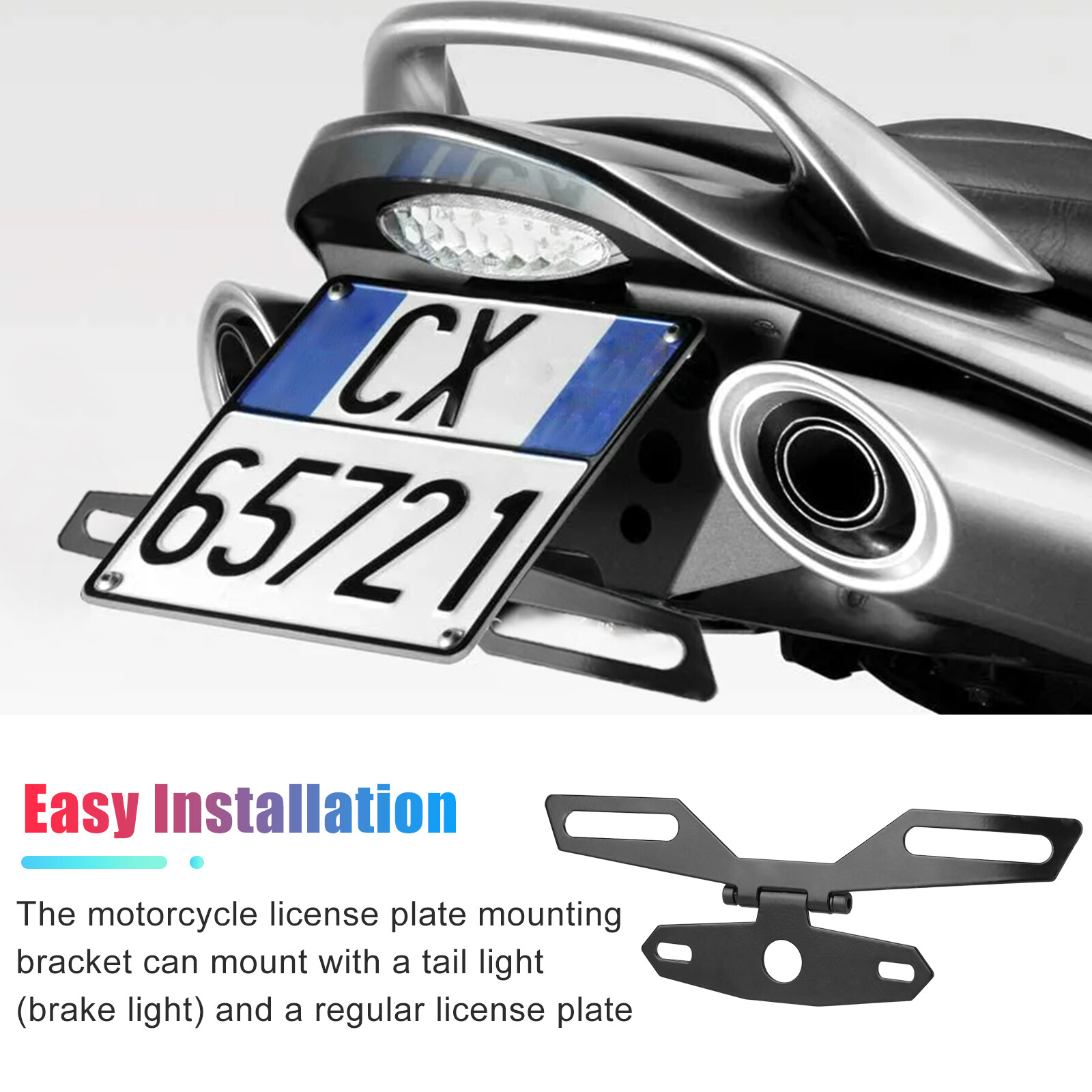 Universal Motorcycle Folding License Plate Bracket Rear Tail Light ...