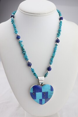 Jay King Sterling 925 Lapis Lazuli & Turquoise Heart Pendant & NECKLACE ...