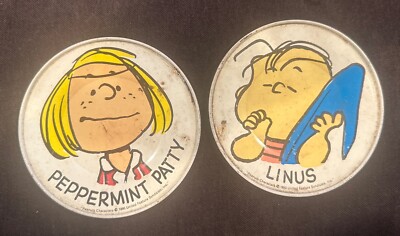 2 Vintage Peanuts 1950 1966 Linus Peppermint Patty Tin Plates United ...