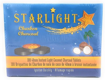 Starlight Coconut Instant Hookah Coals - 100 Charcoals Per Box, 35MM ...