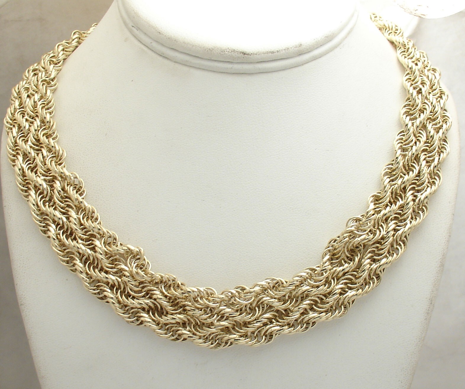 Wide Four Row Twisted Rolo Rope Style Chain Necklace Real 14K Yellow ...