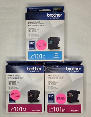 3x Brother LC101 Ink Cartridges 2 Magenta Cyan DCP-J132W Genuine New ...