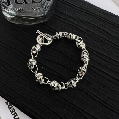 Real Solid 925 Sterling Silver Bracelet Link Chain Skeletons Skulls ...
